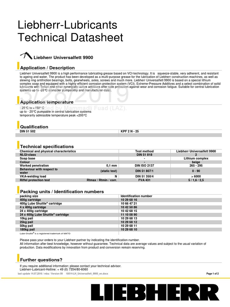 Liebherr-Lubricants Technical Datasheet: Downloaded by Mammadli Fuad ...