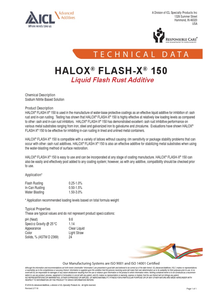 Halox Flash-X 150: Technical Data | PDF | Rust | Iron