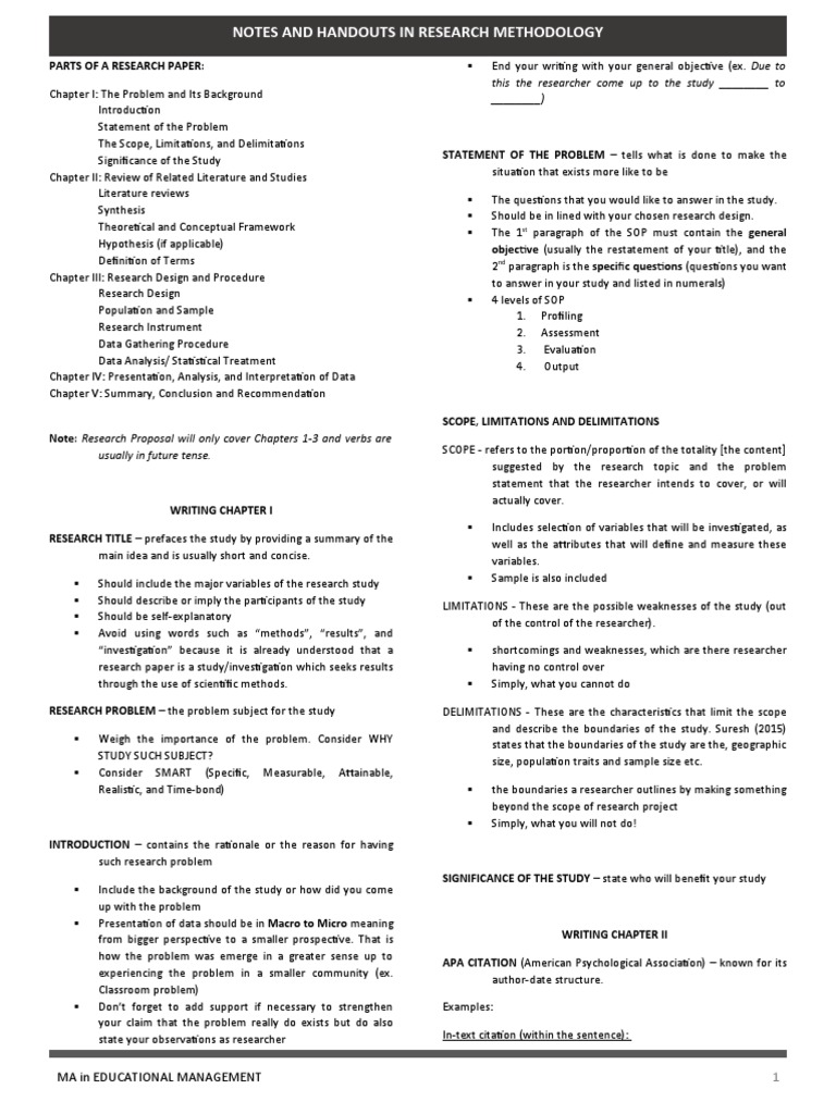 Notes and Handouts in Research Methodology | PDF | Sampling (Statistics ...