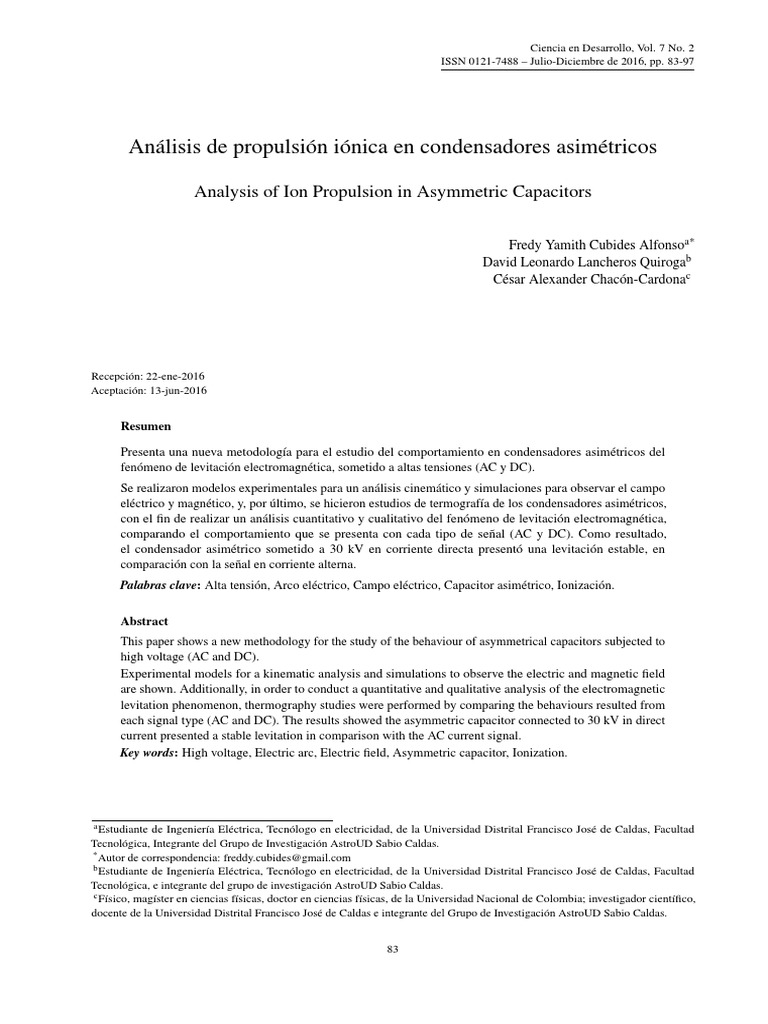 Propulsión Iónica en Capacitores | PDF | Condensador | Electricidad