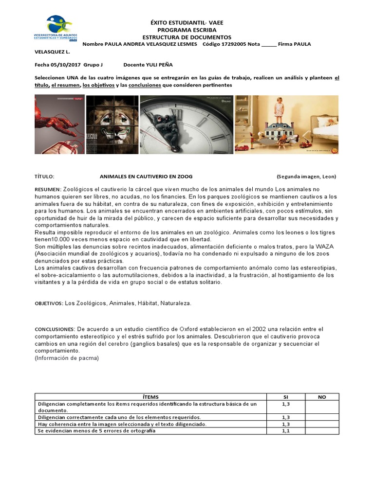 Taller Escriba 3 Estructura - Paula Velasquez 17292005 | PDF | zoo ...