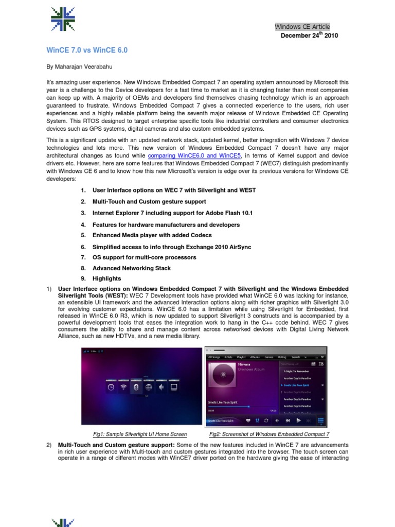 Windows CE 6Vs7 Comparison Between Windows Embedded Compact 7 (WEC7 ...