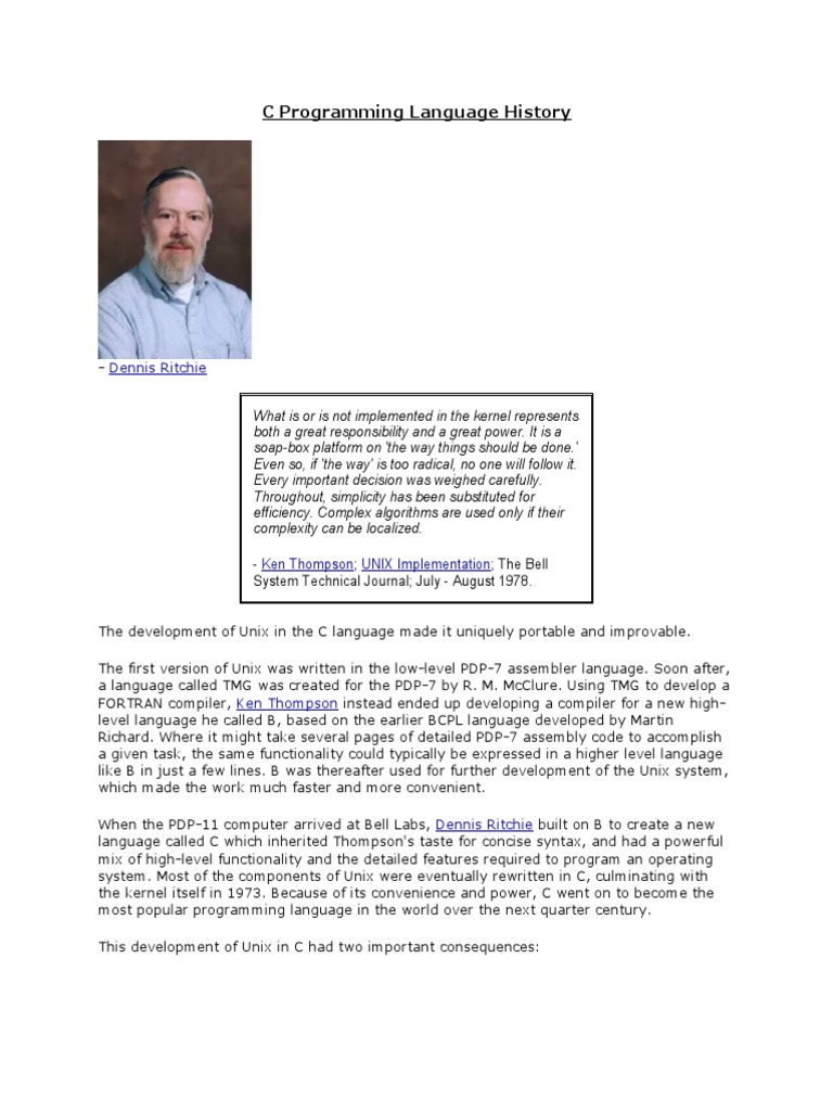C Programming Language History | PDF | Compiler | C (Programming Language) C Programming Language History | PDF | Compiler | C (Programming Language)
