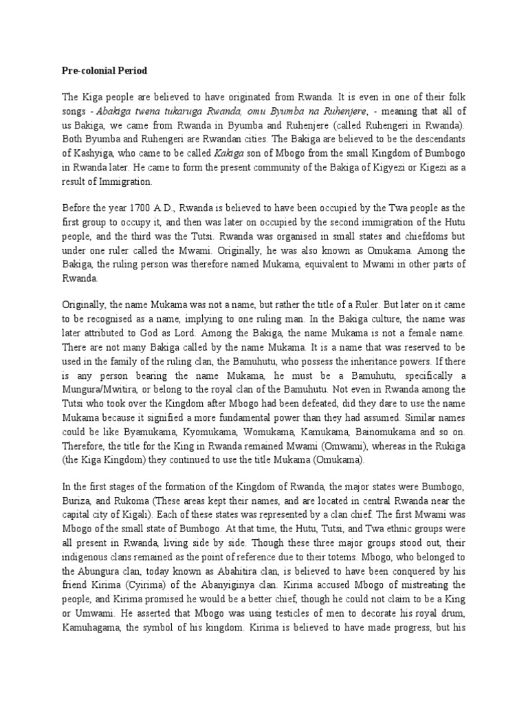 Pre-Colonial Period | PDF | Rwanda | Ethnic Groups