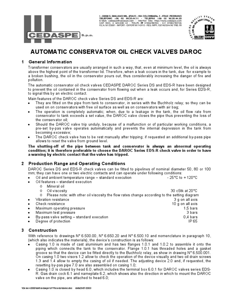 Valv Retencion Daroc PDF | PDF | Valve | Switch