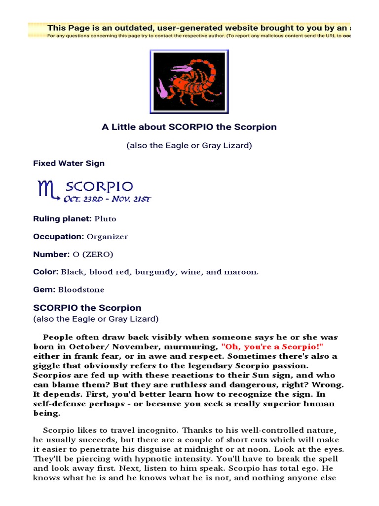 A Little About SCORPIO The Scorpion: (Also The Eagle or Gray Lizard ...