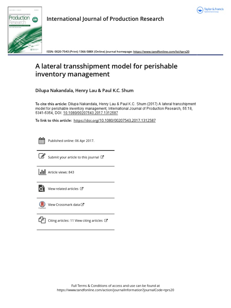 A Lateral Transshipment Model For Perishable Inventory Management | PDF ...