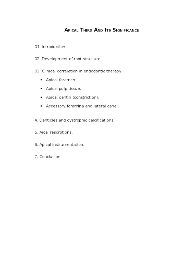 Apical Third and Its Significance | PDF | Human Tooth | Mouth