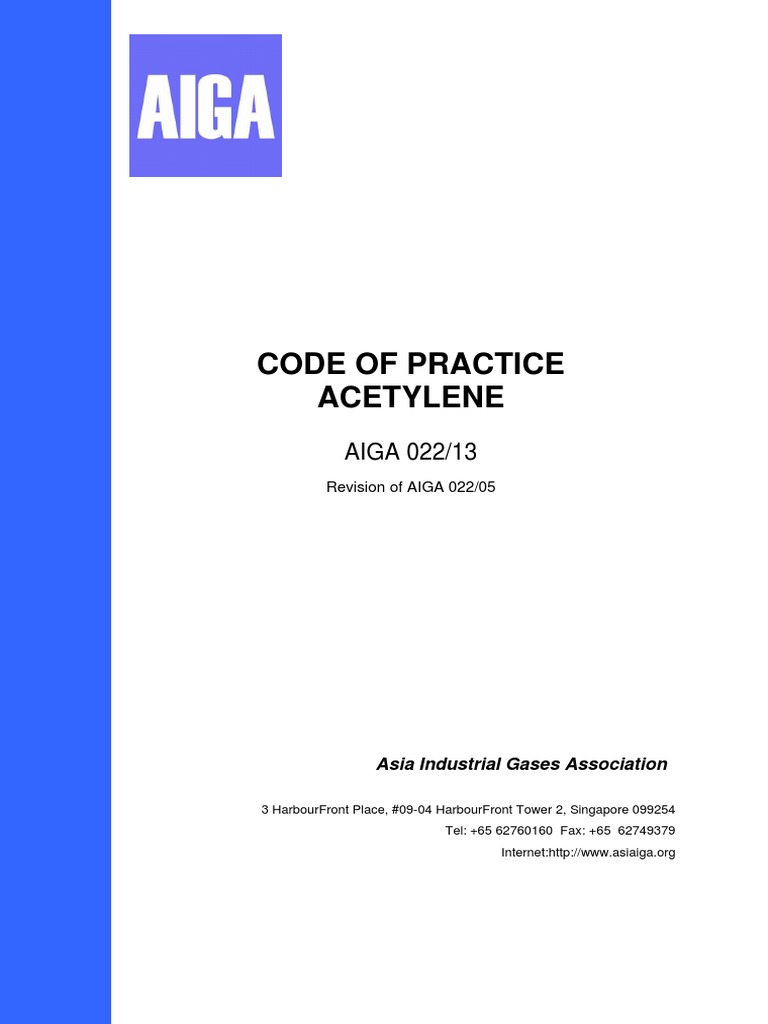 AIGA 022 - 13 Code of Practice - Acetylene PDF | Download Free PDF ...