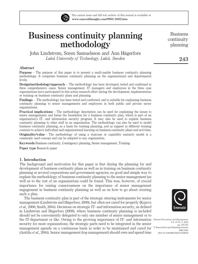 A Business Continuity Management Maturity Model | PDF | Information ...