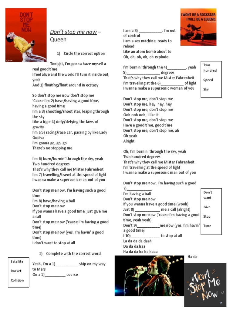 Don't Stop Me Now - Queen / Worksheet | PDF | Spaceflight | Outer Space