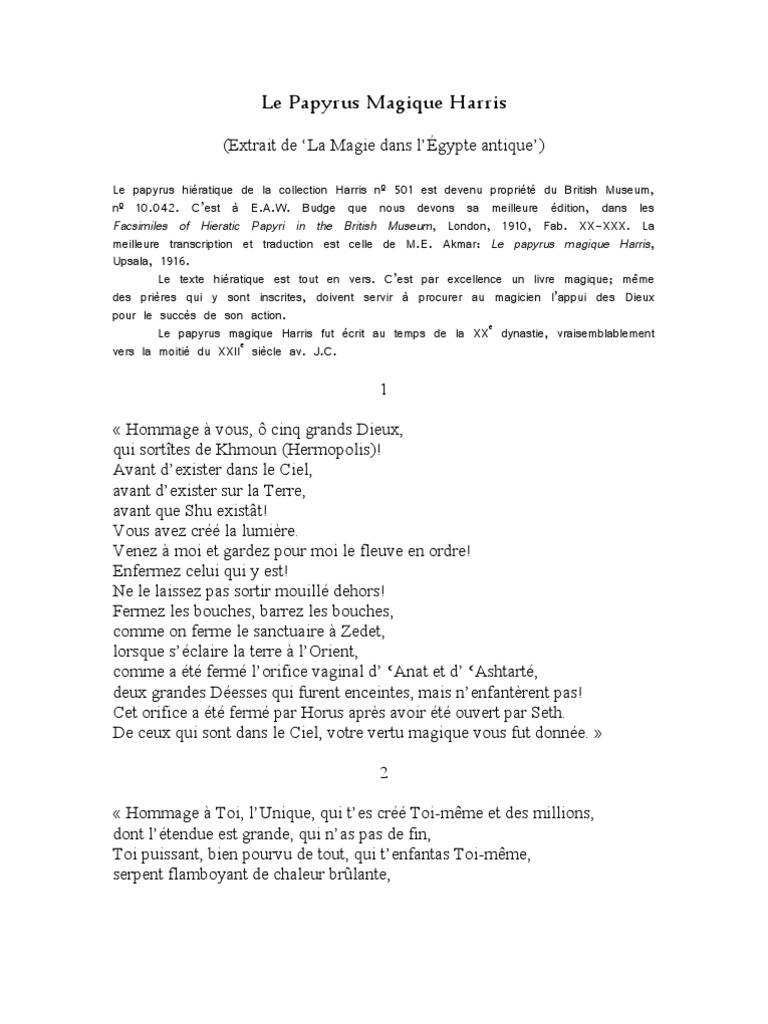 Le Papyrus Magique Harris | PDF | Horus | Isis