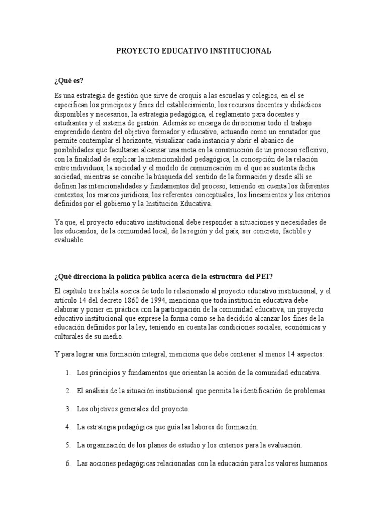 Proyecto Educativo Institucional: Guía Completa | PDF | Plan de ...