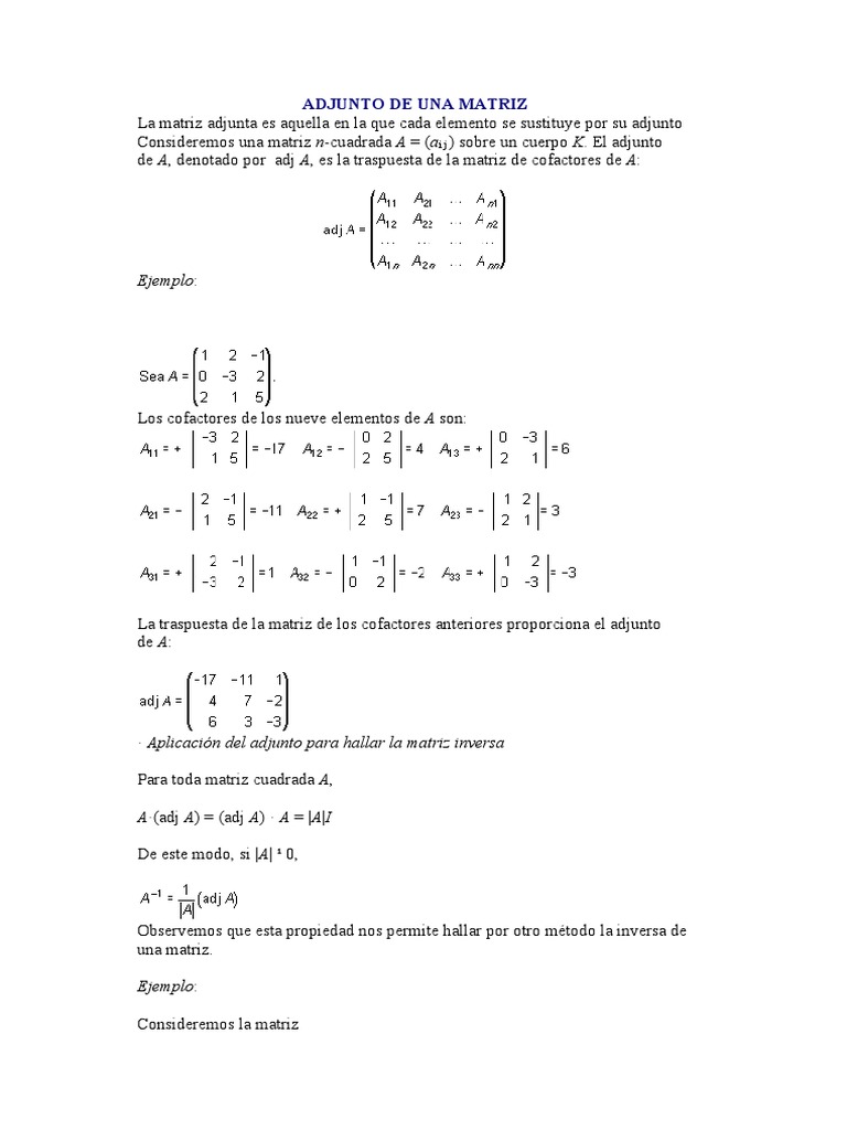 Adjunto de Una Matriz | PDF | Determinante | Matriz (Matemáticas)