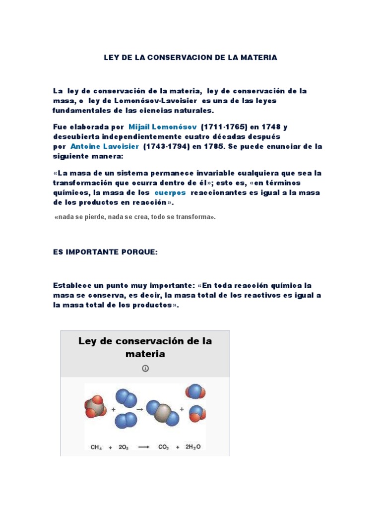 Ley de La Conservacion de La Materia | PDF