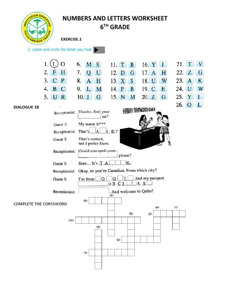 Numbers and Letters Worksheet 6 Grade: Exercise 2 | PDF