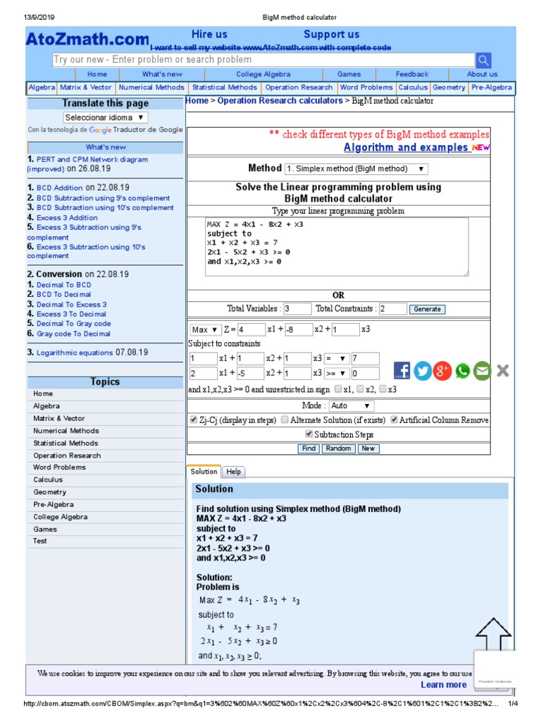 BigM Method Calculator | PDF | Applied Mathematics | Teaching Mathematics
