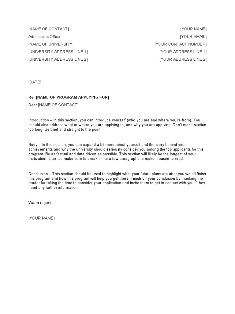 Motivational Letter Template | PDF
