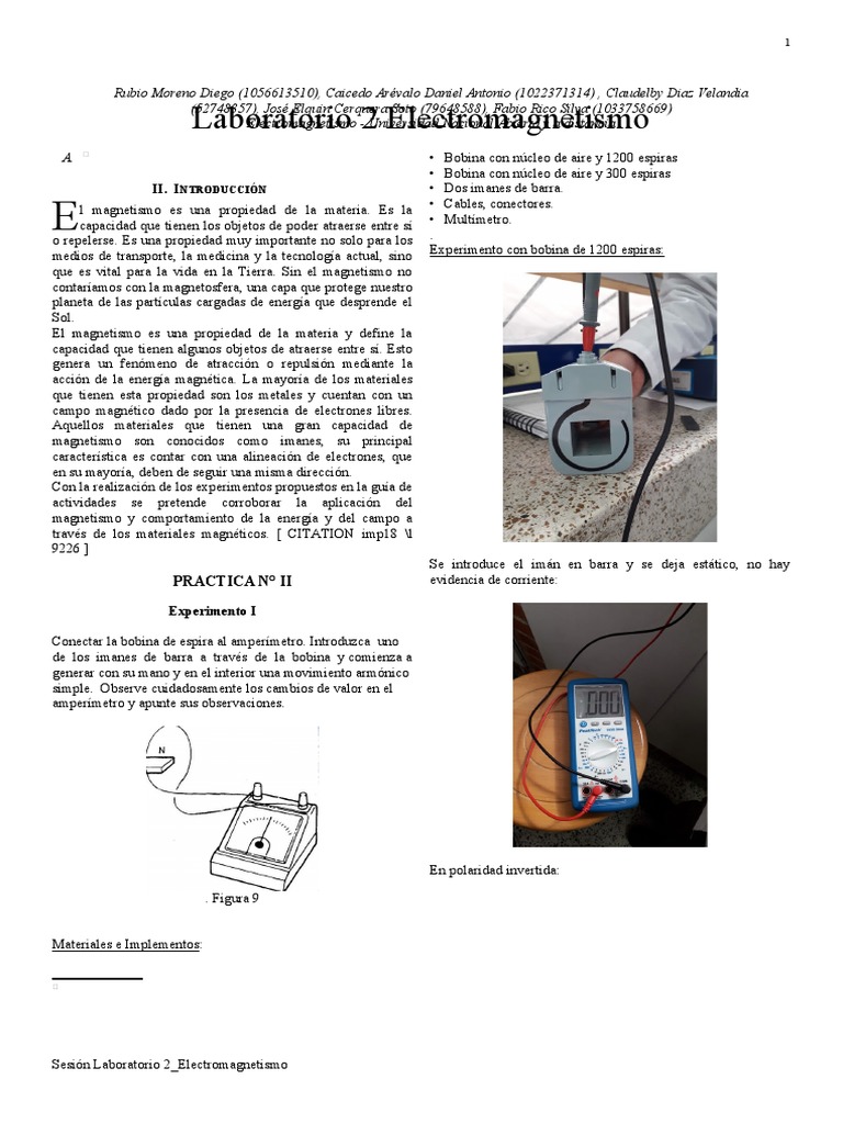 Laboratorio 2 Electromagnetismo | PDF | Campo magnético | Corriente ...