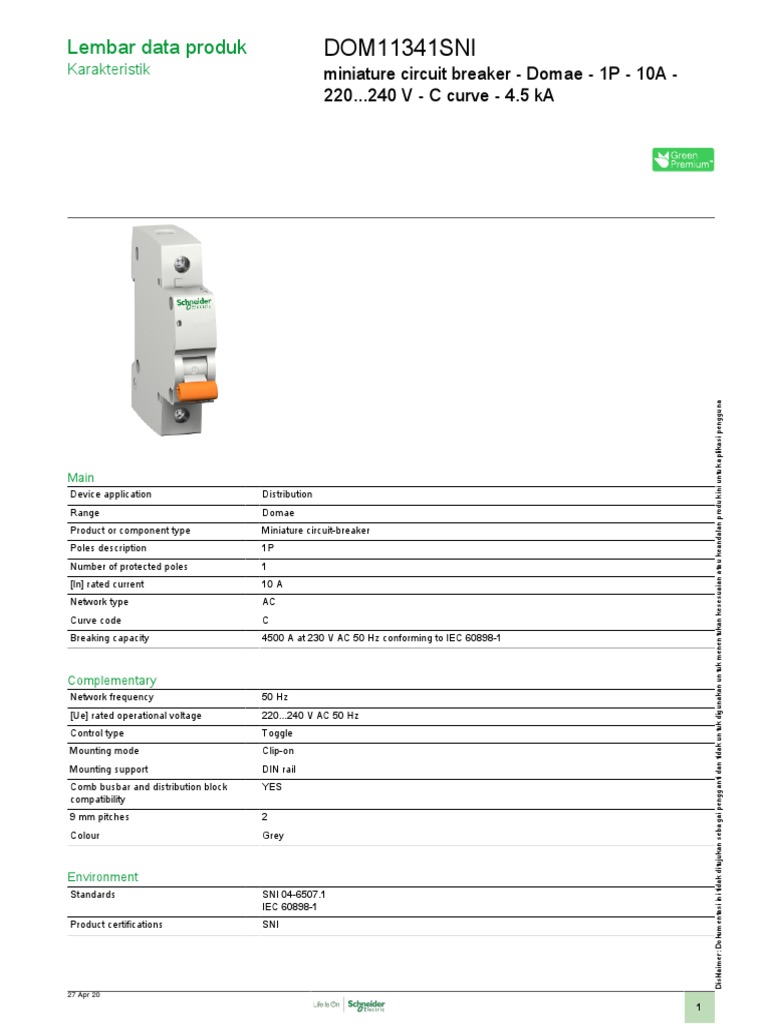 Domae MCB and Busbars - DOM11341SNI PDF | PDF