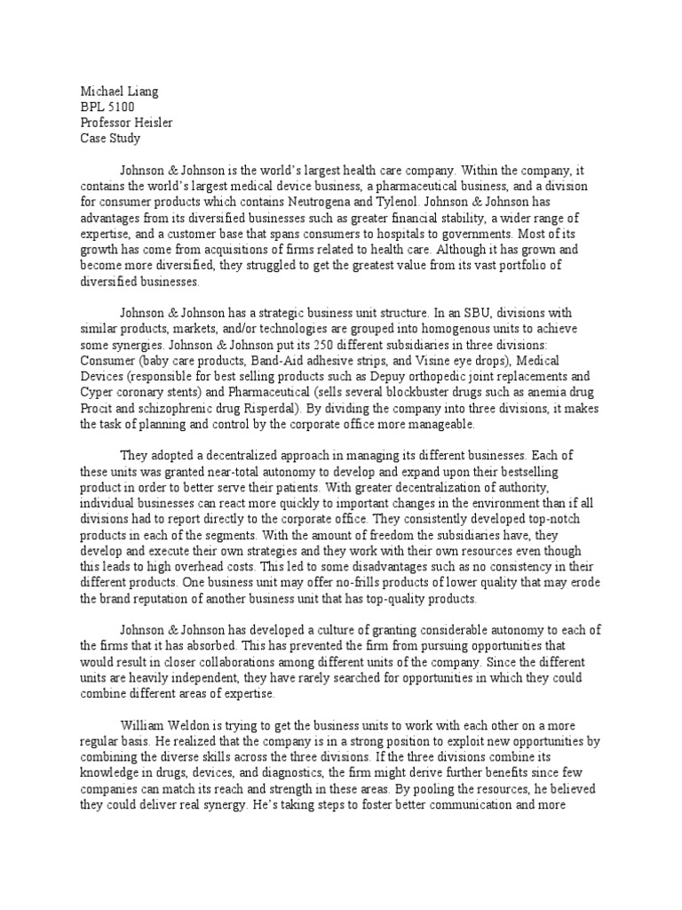 Case Study | PDF | Johnson & Johnson | Organizational Structure