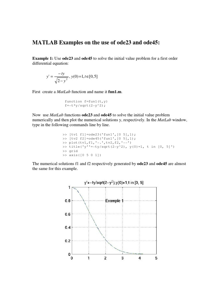 Matlab Examples ODE23!45!1 | PDF | Numerical Analysis | Algorithms Matlab Examples ODE23!45!1 | PDF | Numerical Analysis | Algorithms