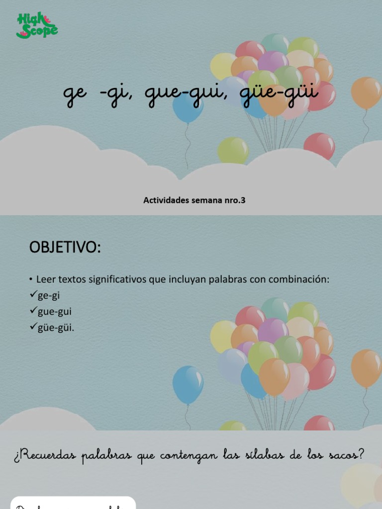 Actividades de Lectura y Escritura con Ge-Gi, Gue-Gui, Güe-Güi | PDF ...