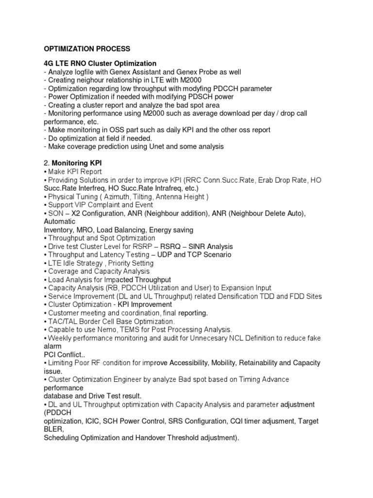 Optimization Process 4G LTE RNO Cluster Optimization | PDF ... Optimization Process 4G LTE RNO Cluster Optimization | PDF ...