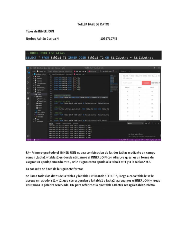 Tipos de INNER JOIN en SQL | PDF | Gestión de datos | Bases de datos