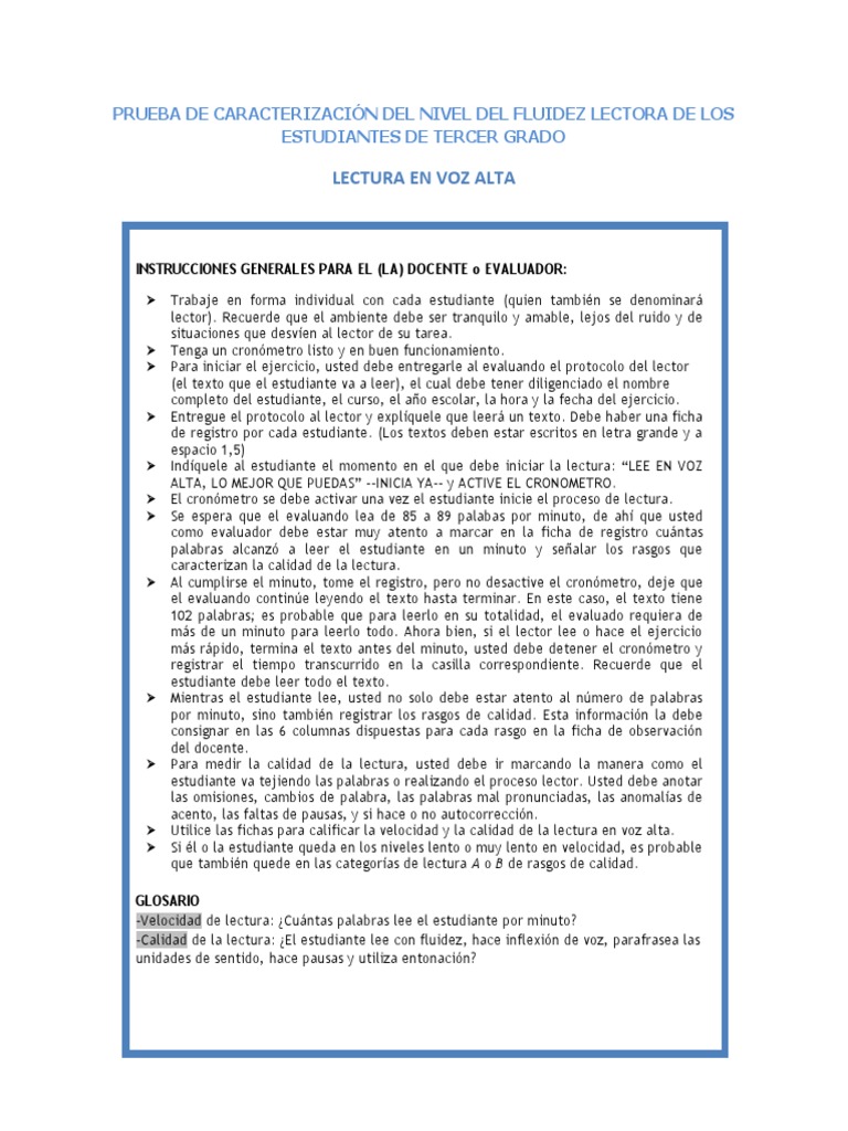 Evaluación de Fluidez Lectora Tercer Grado | PDF | Albert Einstein