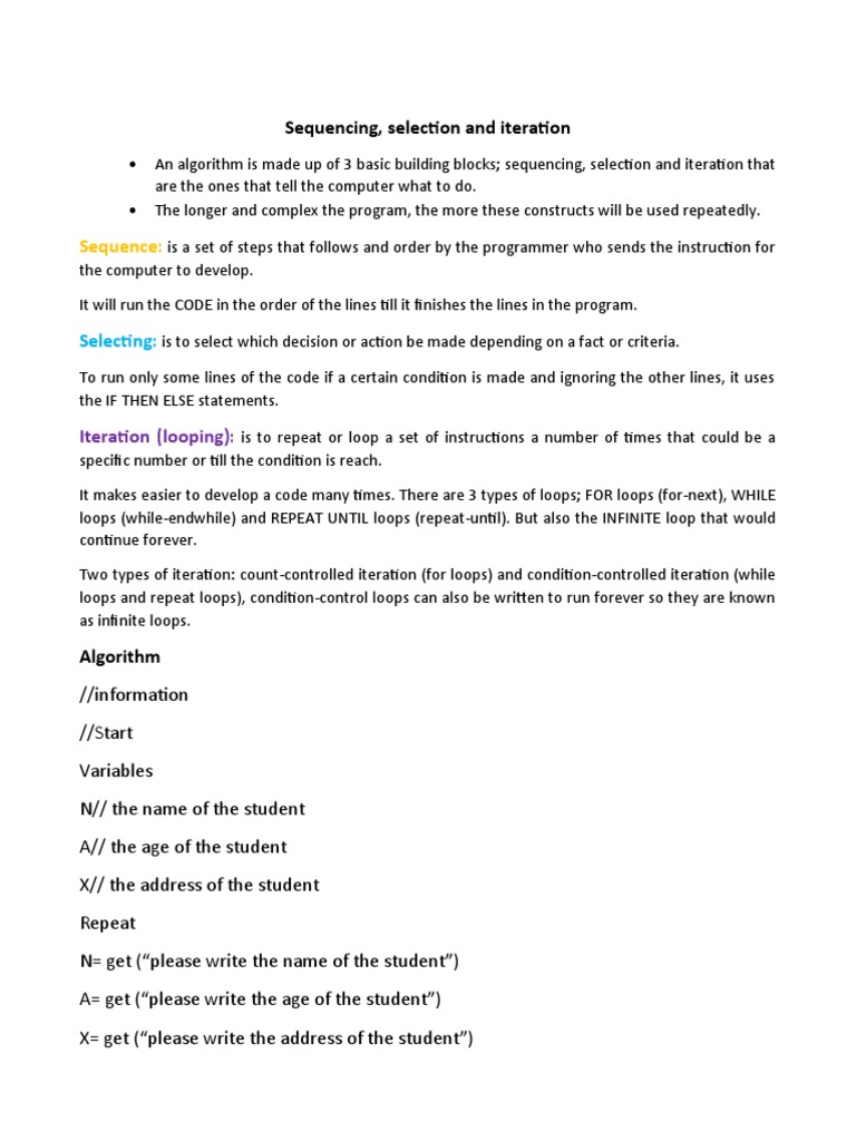 Sequencing Selection And Iteration Pdf 2272