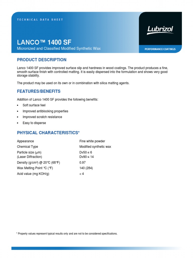Lanco 1400 SF | PDF | Wax | Materials