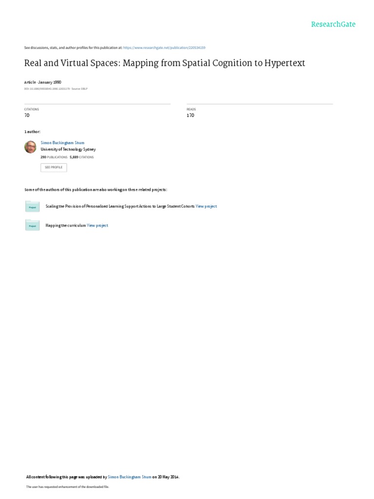 Real and Virtual Spaces: Mapping From Spatial Cognition To Hypertext | PDF | Conceptual Model ...