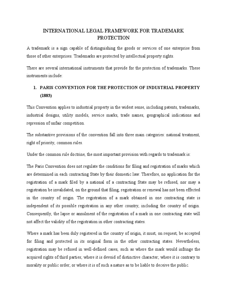 International Framework For Trademark | PDF | Trademark | Business Law