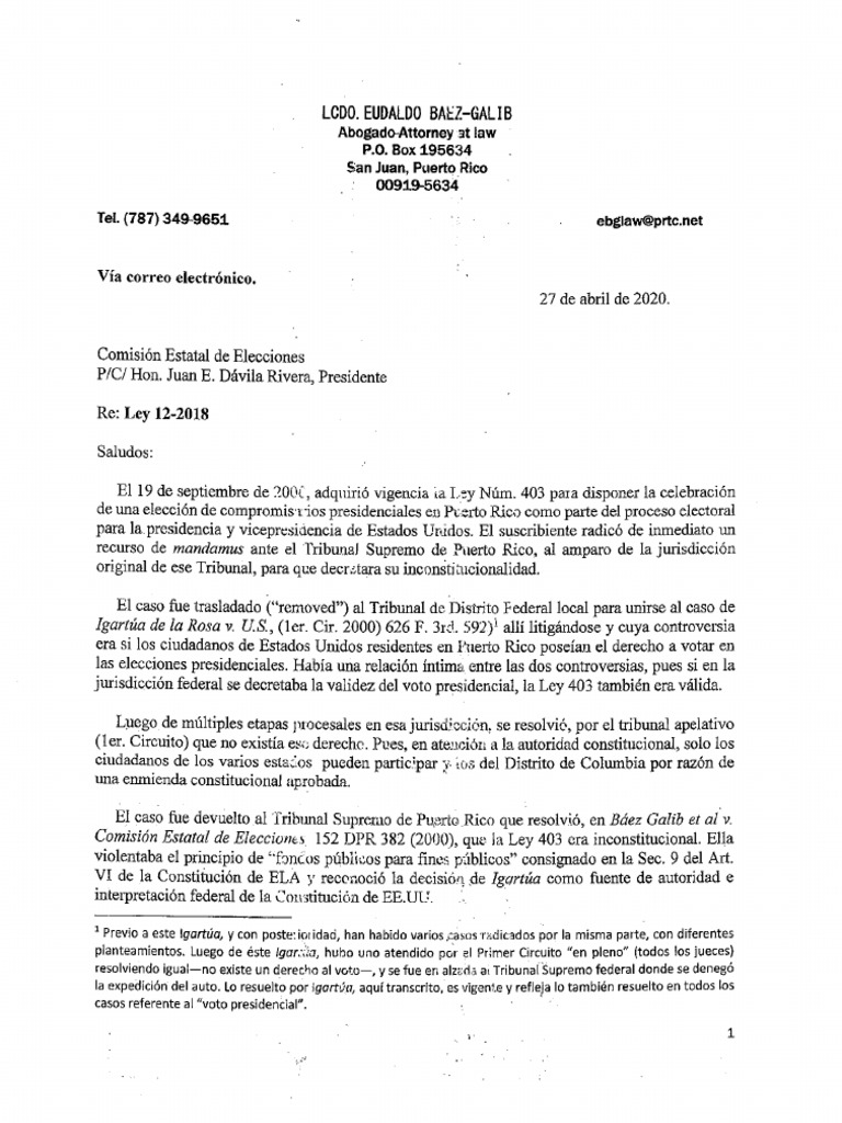 Carta de Eudaldo Báez Galib | PDF