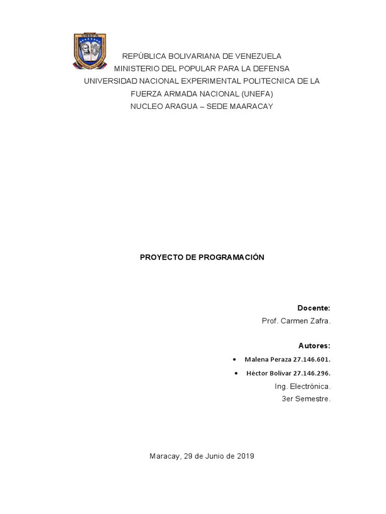 Informe Proyecto de Programacion | PDF | Programa de computadora ...