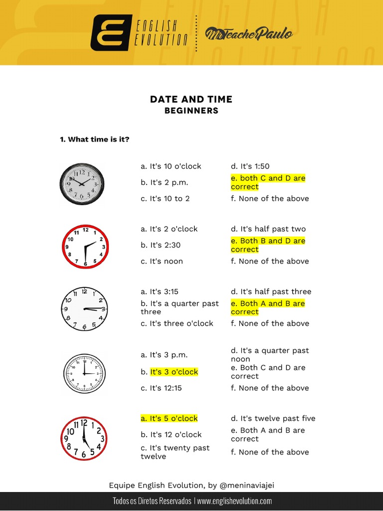 Time and Daily Routine Quiz | PDF