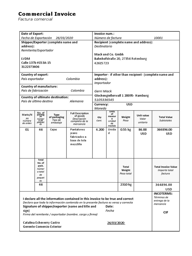 Commercial Invoice: Factura comercial | El comercio internacional ...
