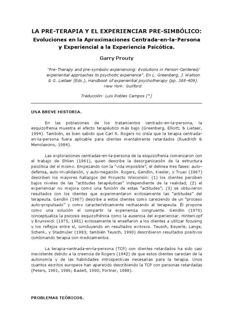 Pre-Terapia y Experiencia Pre-Simbólica | PDF | Psicoterapia ...