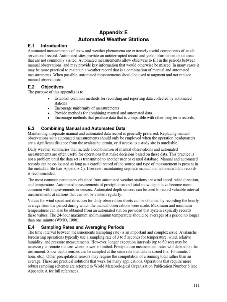 Appendix E Automated Weather Stations | PDF | Snow | Precipitation