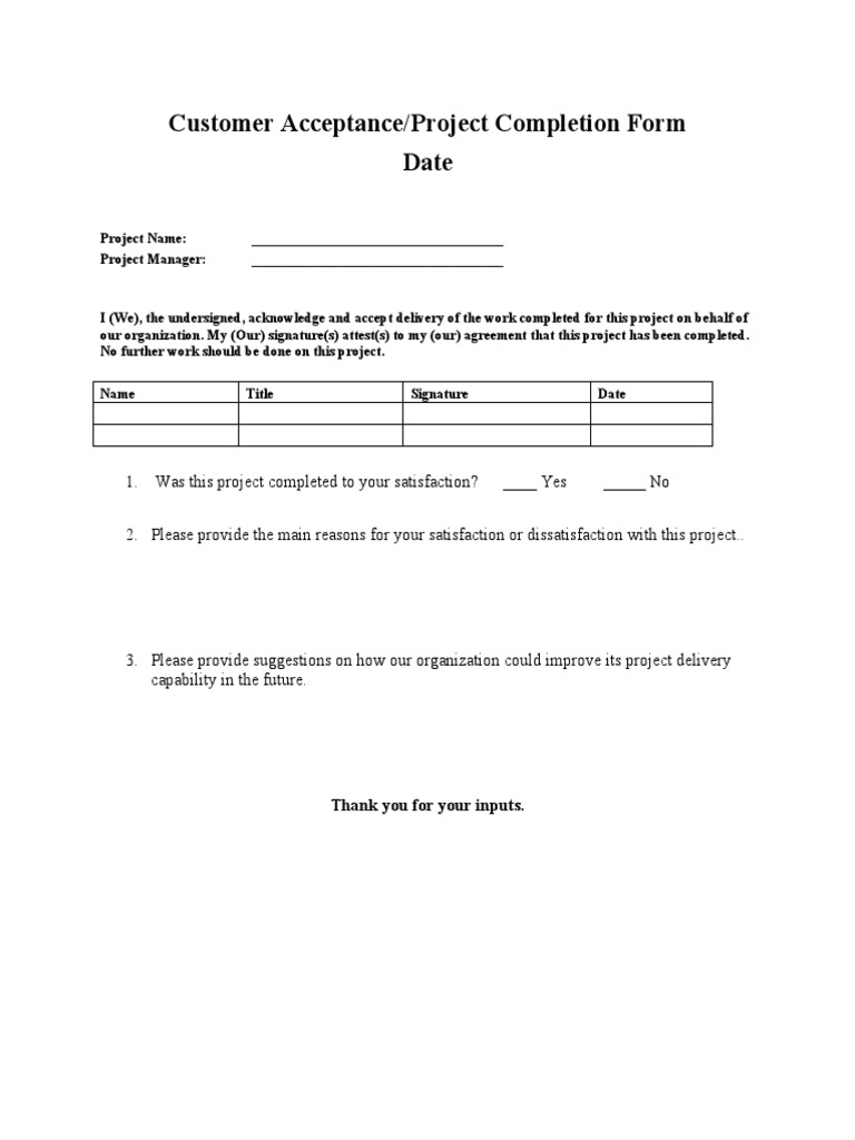 Customer Acceptance Form Template | PDF | Career & Growth | Business