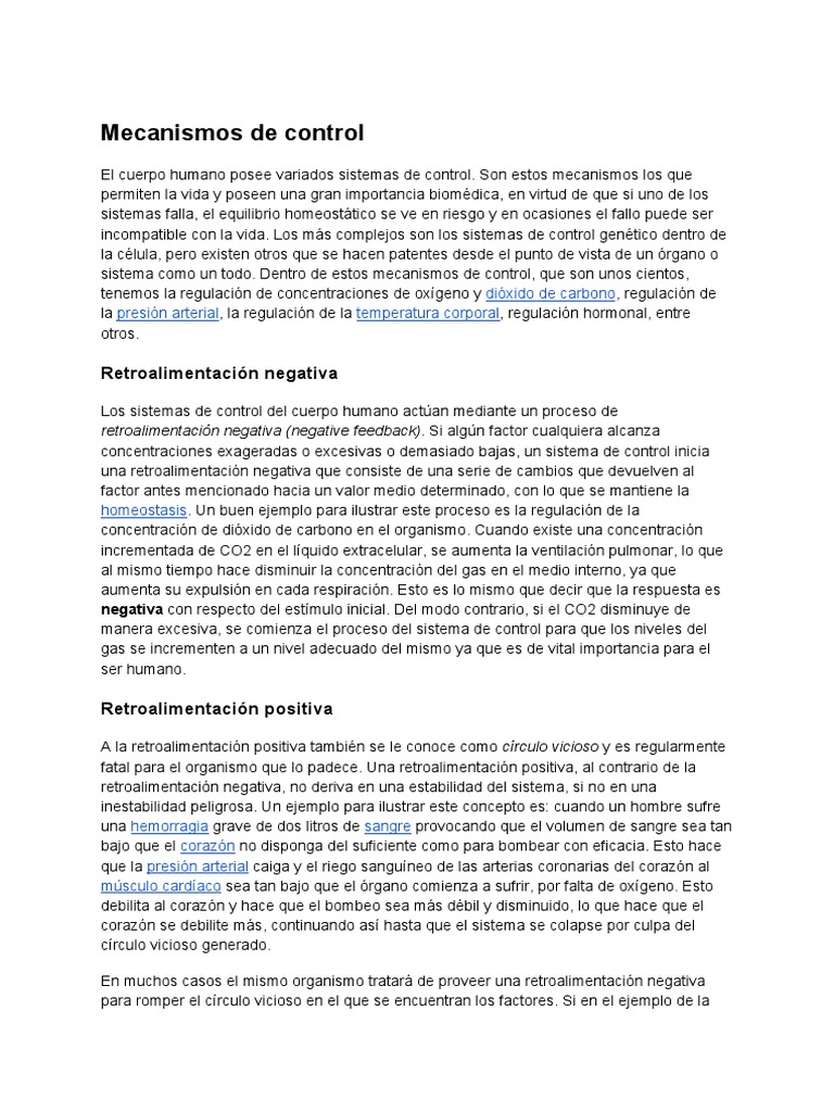 Cuerpo Humano Mecanismo de Control | PDF | Corazón | Realimentación
