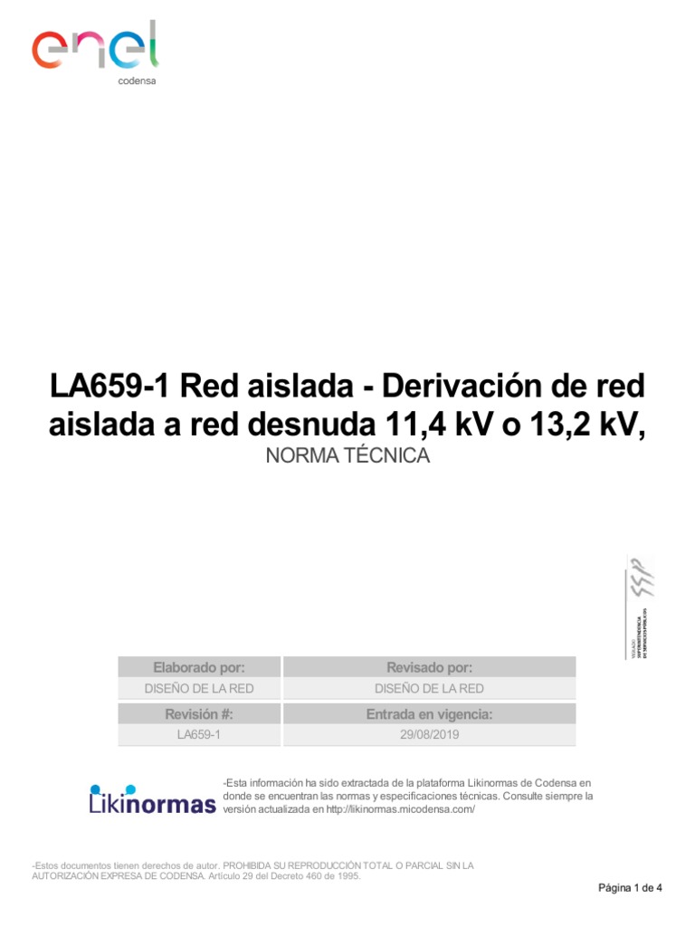 LA659-1 Red Aislada - Derivación de Red Aislada A Red Desnuda 11,4 KV o ...