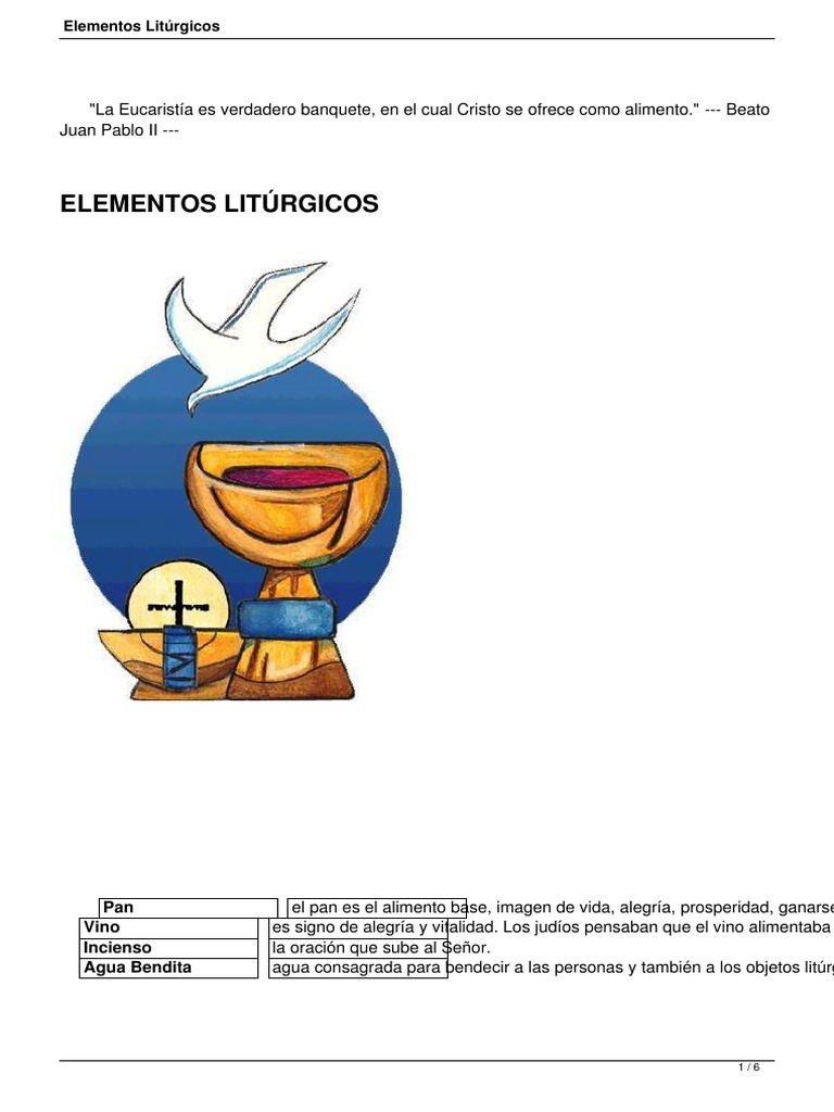 Elementos Litúrgicos y su Significado | PDF | Misa (liturgia) | eucaristía