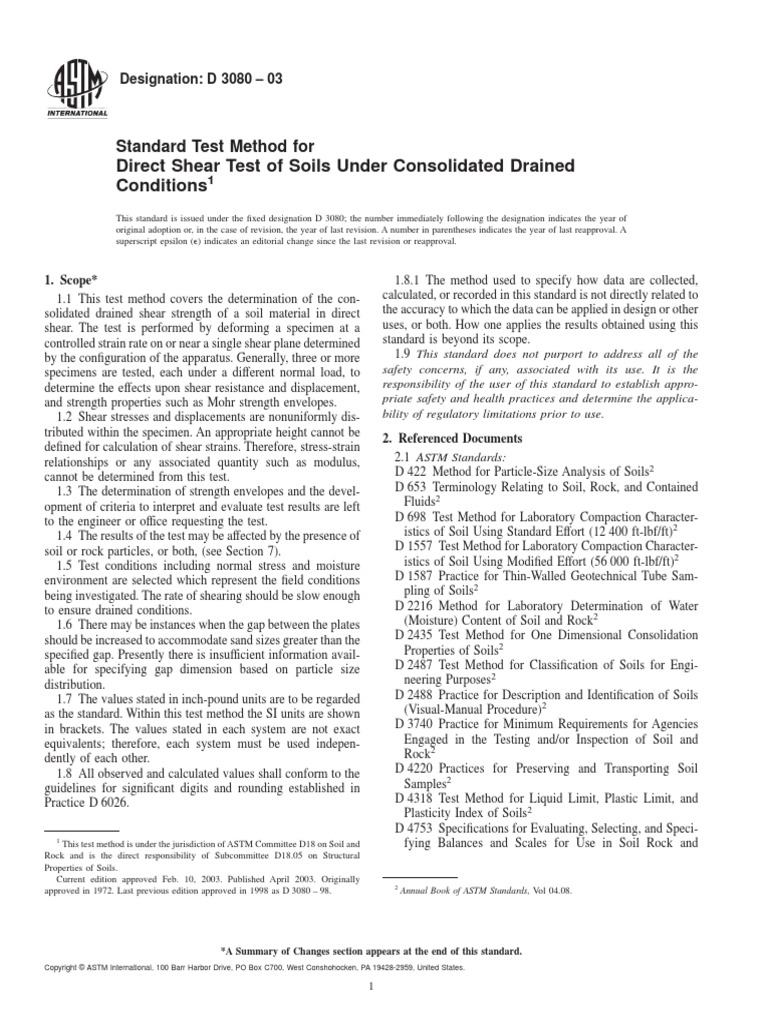 Direct Shear ASTM D 3080-90 PDF | PDF | Strength Of Materials | Soil
