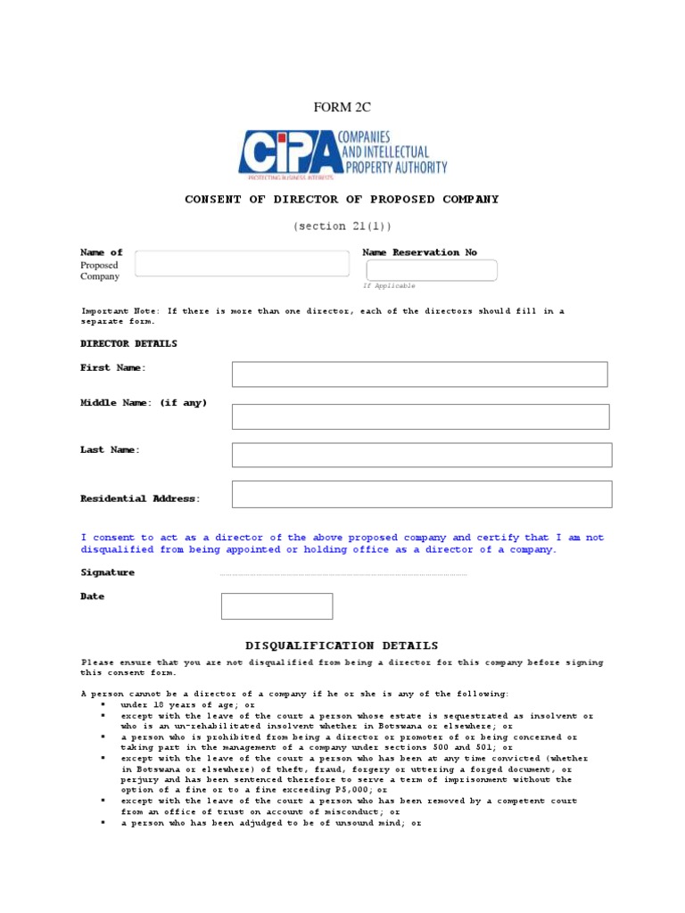Director Consent Form 2C Template | PDF