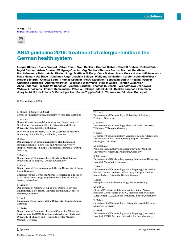 ARIA Guideline 2019 Treatment of Allergic Rhinitis | PDF | Allergen ...
