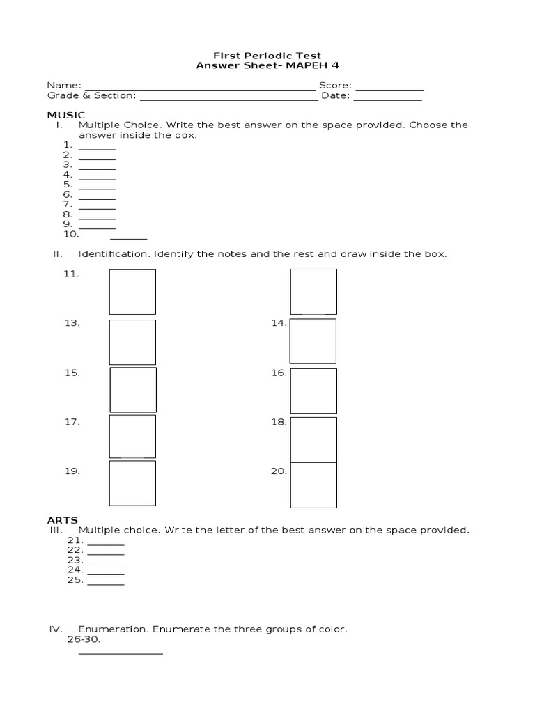 1st Answer Sheet in MAPEH | PDF | Obesity | Area