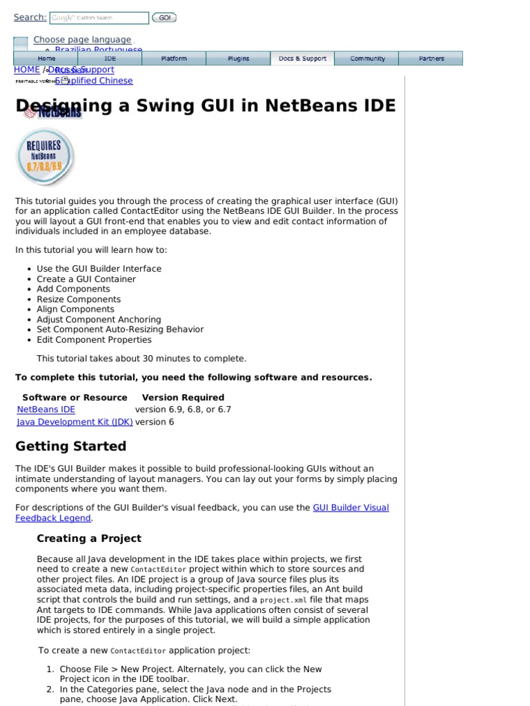 Designing A Swing Gui In Netbeans Ide Getting Started Download Free Pdf Net Beans