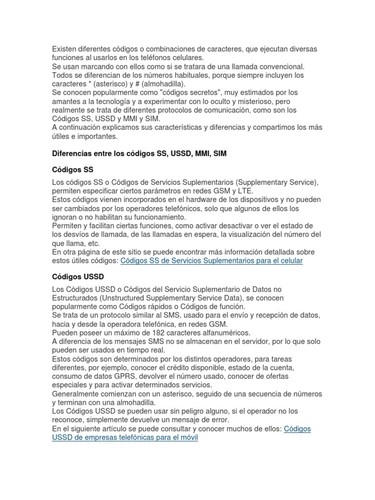 Códigos Secretos Celulares: Guía Completa | PDF | Teléfonos móviles | Gsm
